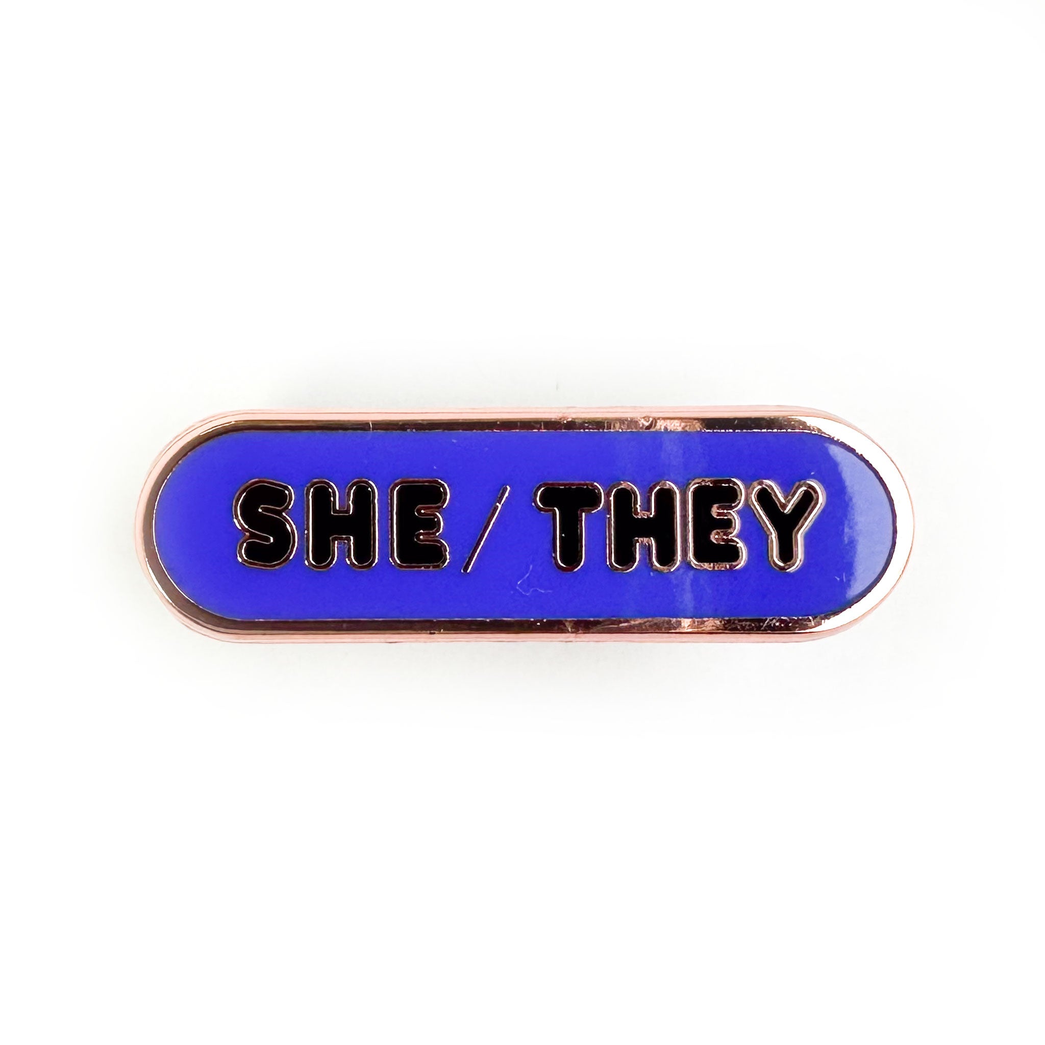 She/They Pronoun Plaque Enamel Pin – Kitty With A Cupcake