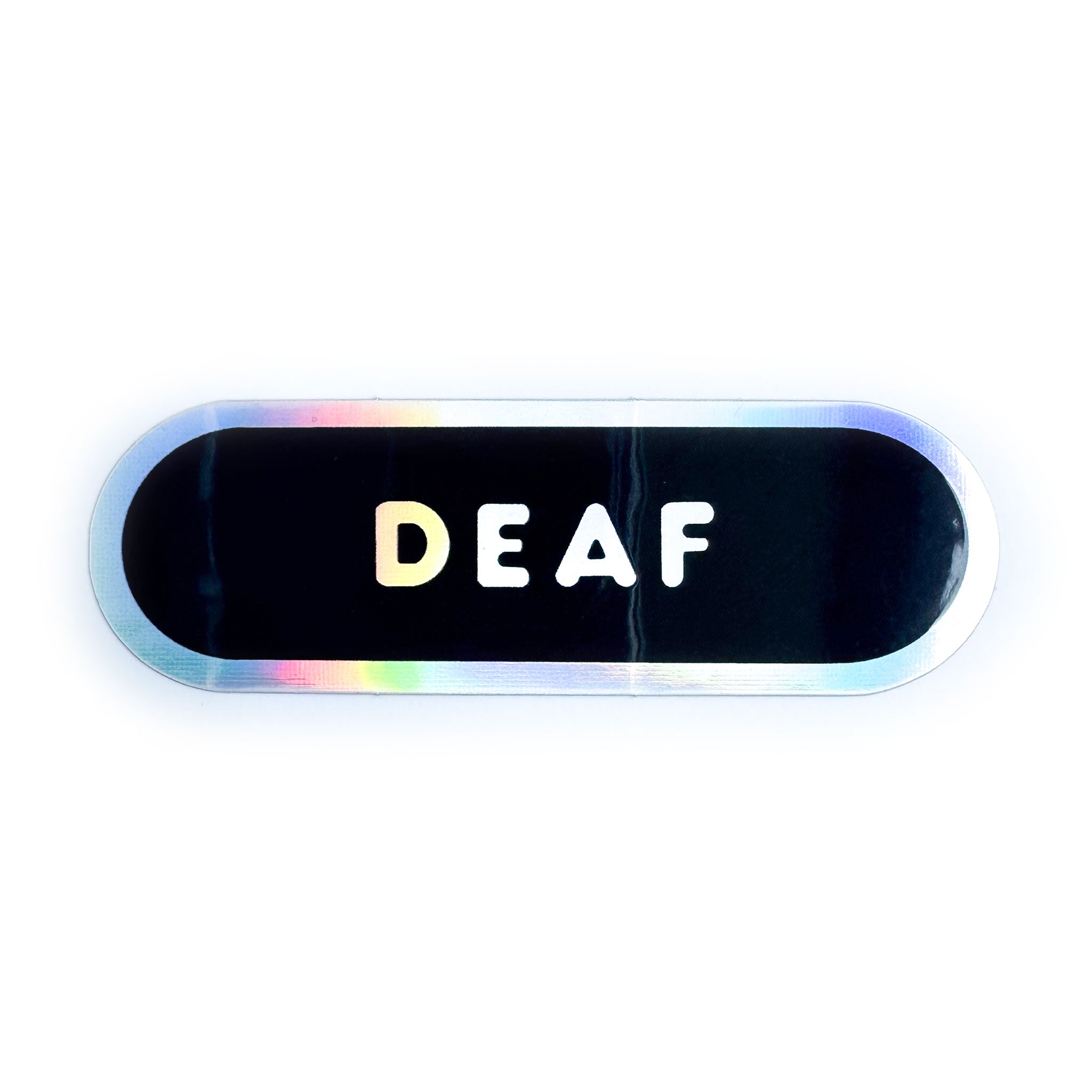 Deaf Accessibility Plaque Holographic Sticker – Kitty With A Cupcake