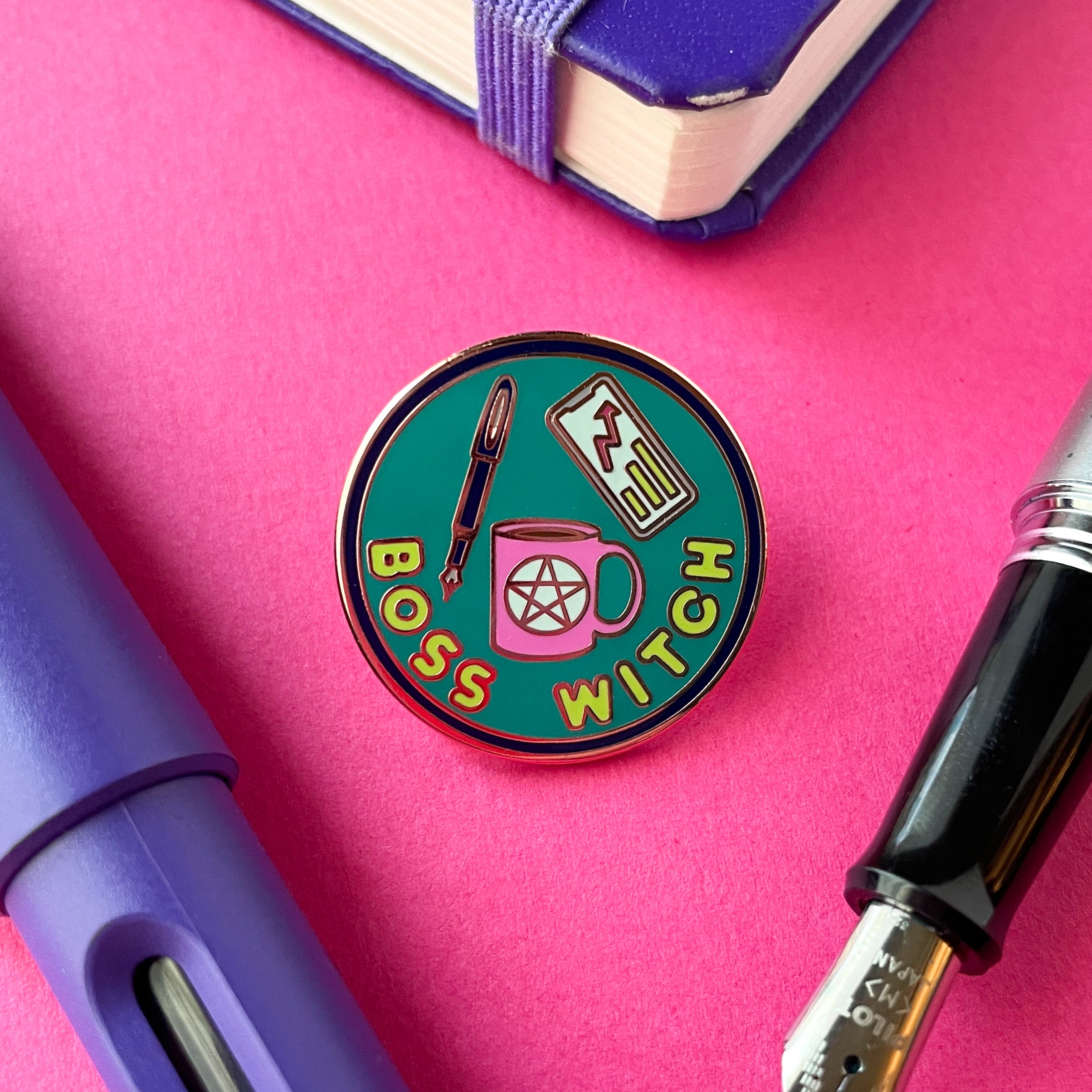 Boss Witch Enamel Pin – Kitty With A Cupcake
